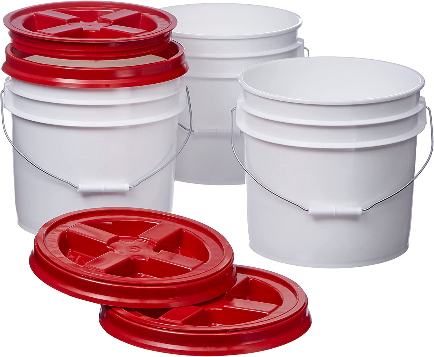 3.5 Gallon White Food Grade Buckets + Red Gamma Seal Lids, BPA Free ...