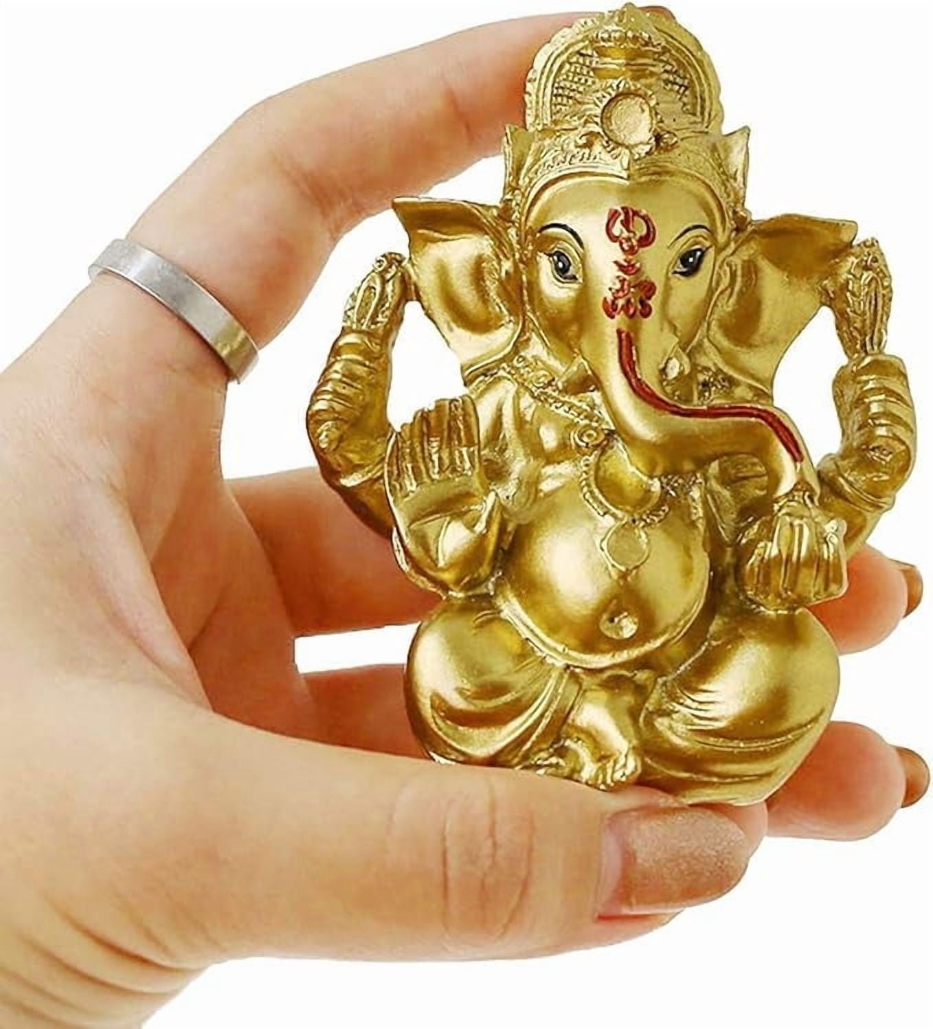 3.5" H Ganesh Statue for Car Dashboard Gold Color Hindu God Ganesha ...