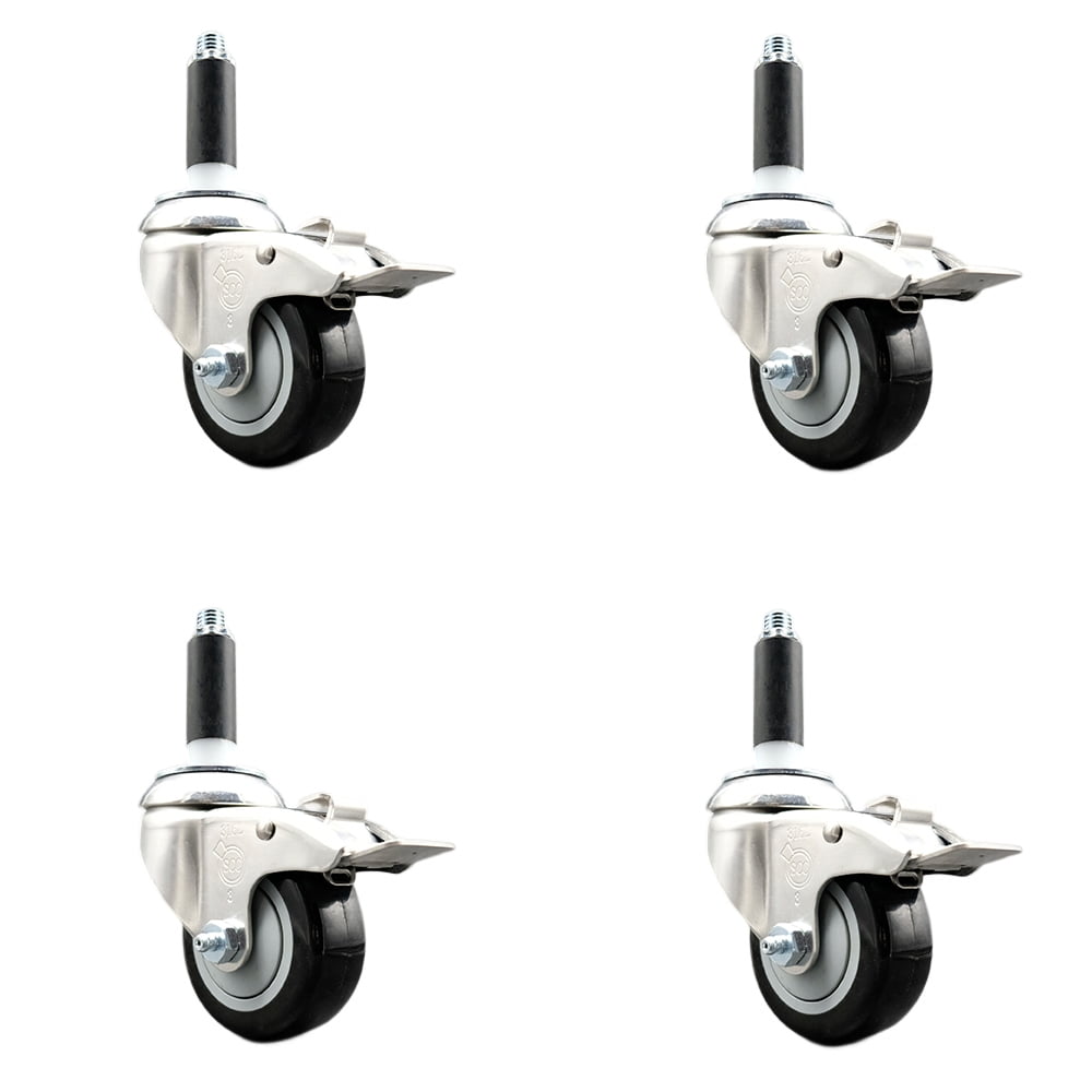 3.5 Inch 316SS Black Poly Swivel 7/8 Inch Expanding Stem Caster Set ...