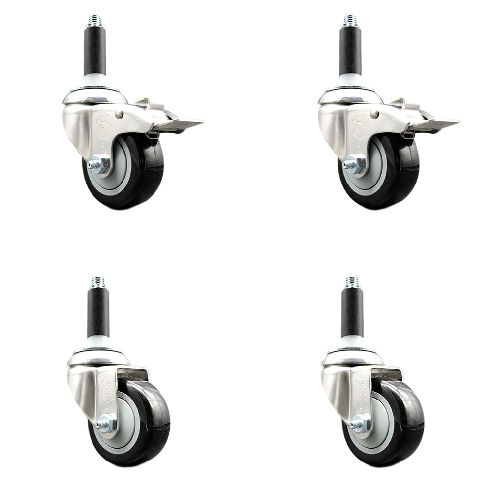 3.5 Inch 316SS Black Polyurethane Swivel 3/4 Inch Stem Caster Set 2 ...