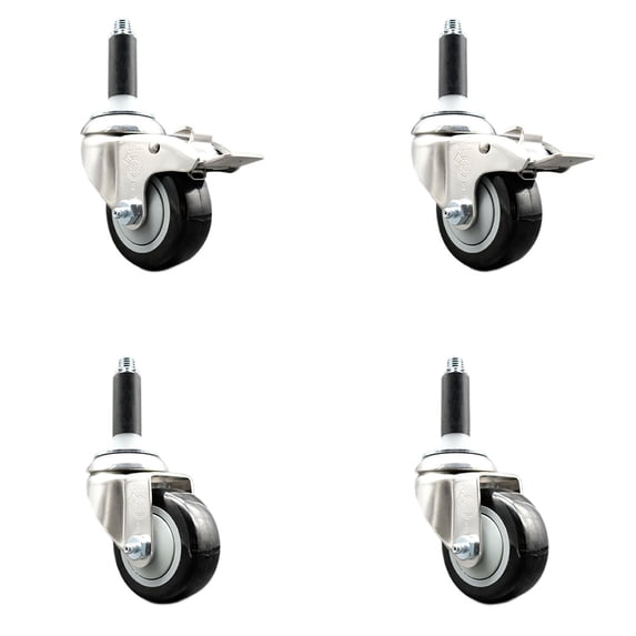 3.5 Inch 316SS Black Polyurethane Swivel 3/4 Inch Stem Caster Set 2 ...
