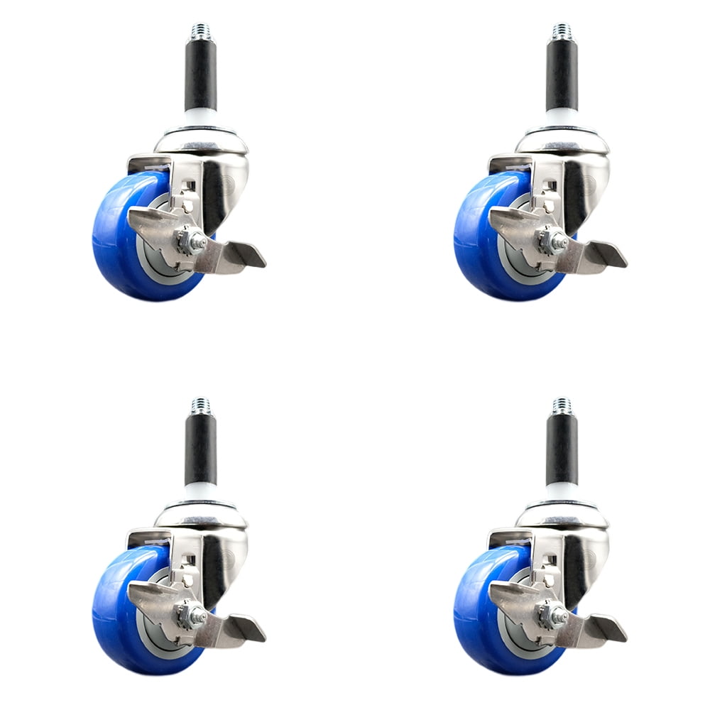 3.5 Inch 316SS Blue Poly Swivel 7/8 Inch Expanding Stem Caster Set ...