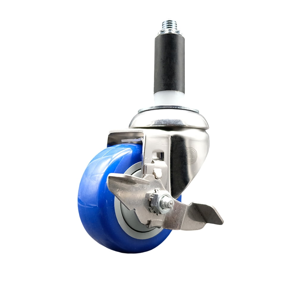 3.5 Inch 316SS Blue Polyurethane Swivel 1 Inch Expanding Stem Caster ...