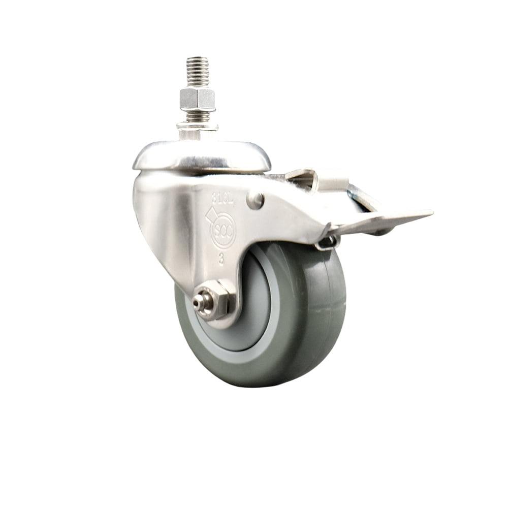 3.5 Inch 316SS Gray Polyurethane Swivel 12mm Stem Caster Total Lock ...