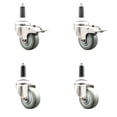 3.5 Inch 316SS Gray Polyurethane Swivel 7/8 Inch Stem Caster Set 2 Lock ...
