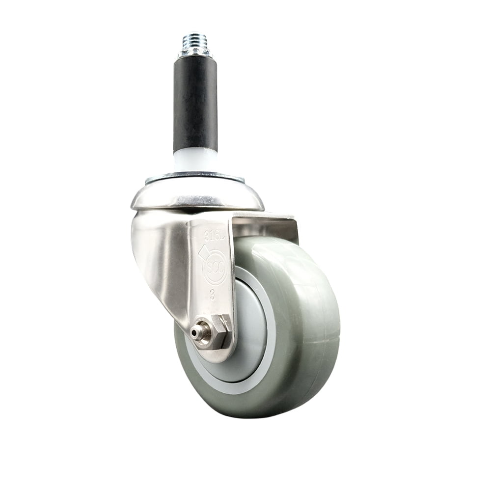 3.5 Inch 316SS Gray Polyurethane Wheel Swivel 3/4 Inch Expanding Stem ...