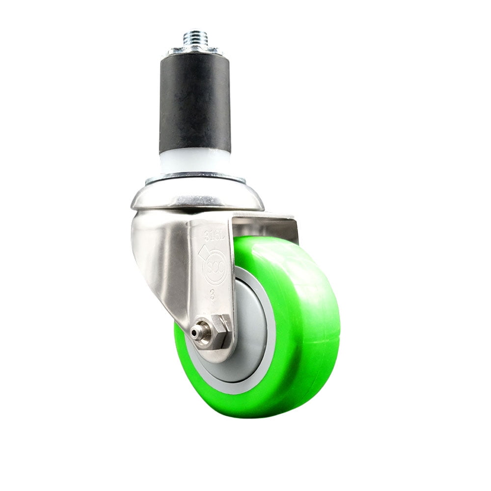 3.5 Inch 316SS Green Polyurethane Wheel Swivel 1-5/8 Inch Expanding ...