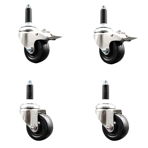 3.5 Inch 316SS Hard Rubber Swivel 3/4 Inch Stem Caster Set 2 Lock Brake ...