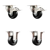 3.5 Inch 316SS Hard Rubber Swivel Top Plate Caster Set 2 Lock Brake 2 ...