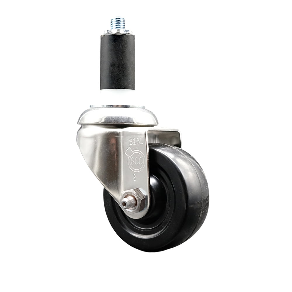 3.5 Inch 316SS Hard Rubber Wheel Swivel 1-1/4 Inch Expanding Stem ...