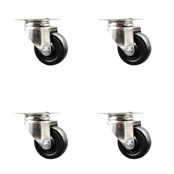 3.5 Inch 316SS Hard Rubber Wheel Swivel Top Plate Caster Set Service ...