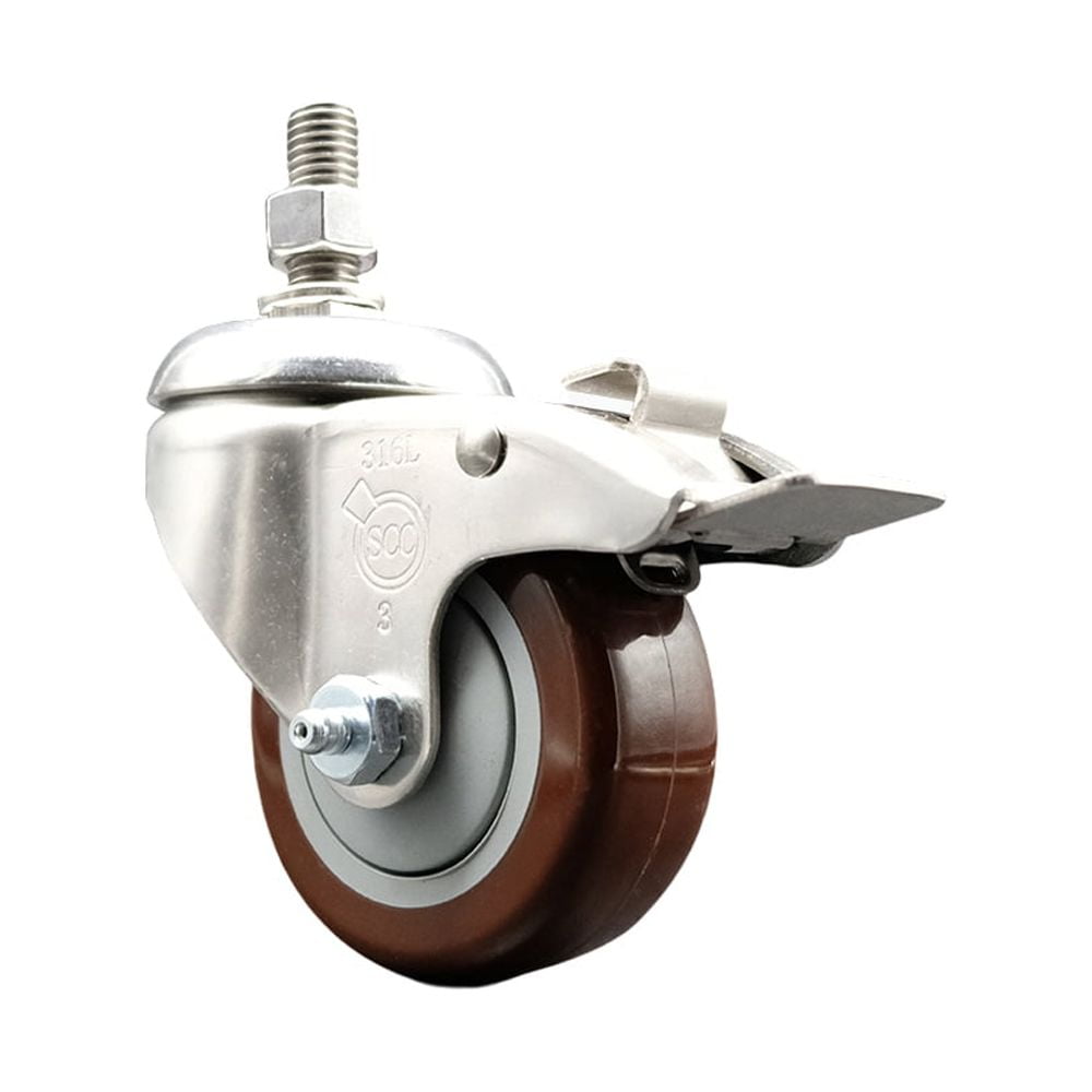 3.5 Inch 316SS Maroon Polyurethane Swivel ½ Inch Stem Caster Total Lock ...