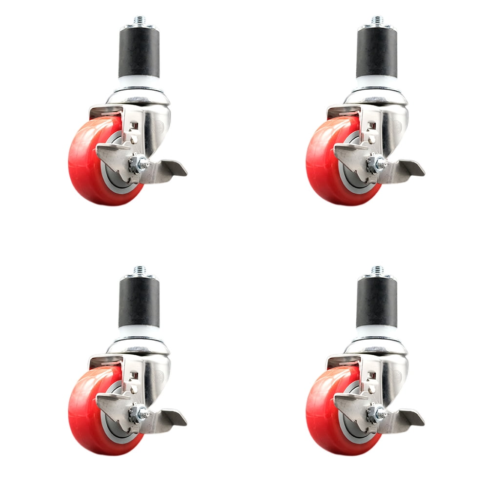 3.5 Inch 316SS Red Poly Swivel 1-3/4 Inch Expanding Stem Caster Set ...