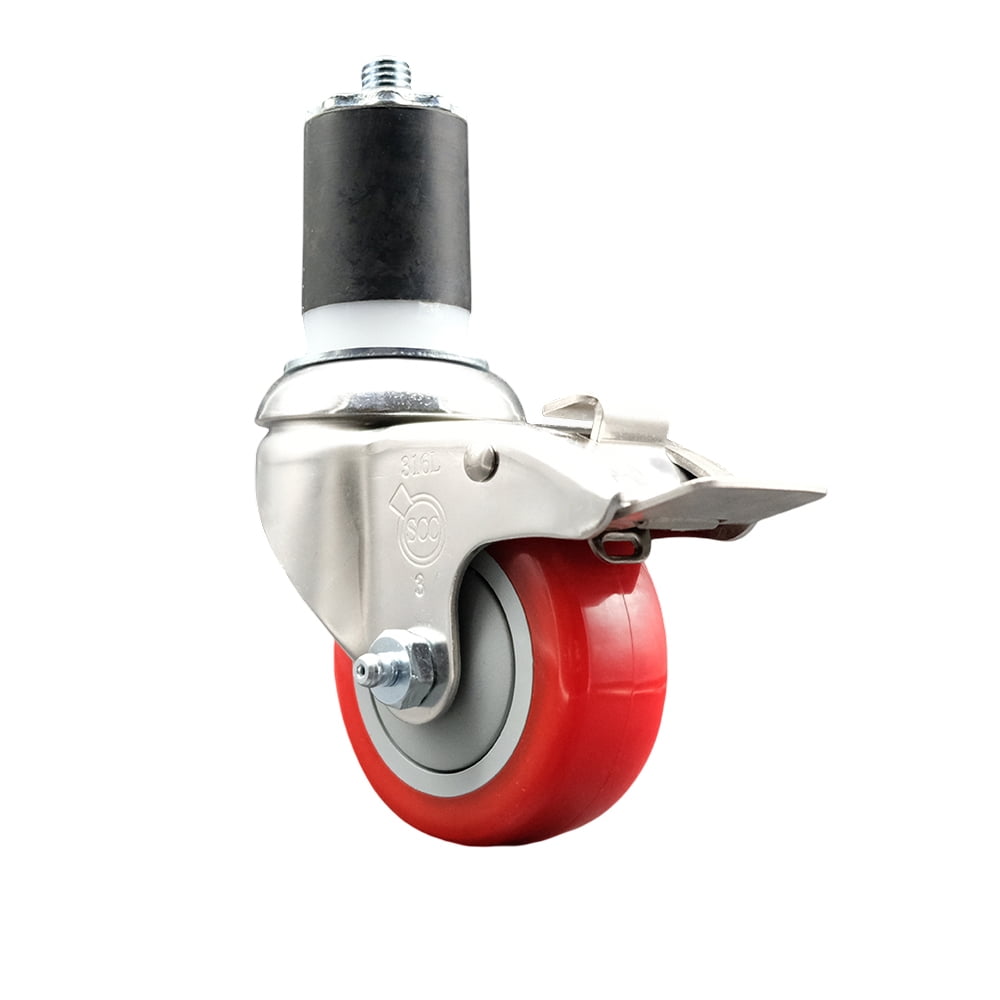 3.5 Inch 316SS Red Poly Swivel 1-7/8 Inch Expanding Stem Caster Lock Brake SCC - Walmart.com