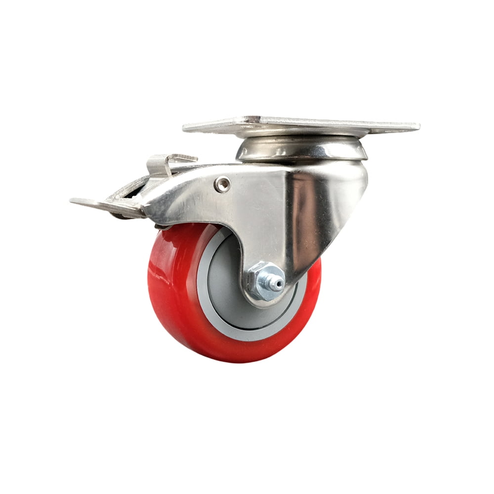3.5 Inch 316SS Red Polyurethane Swivel Top Plate Caster with Total Lock ...