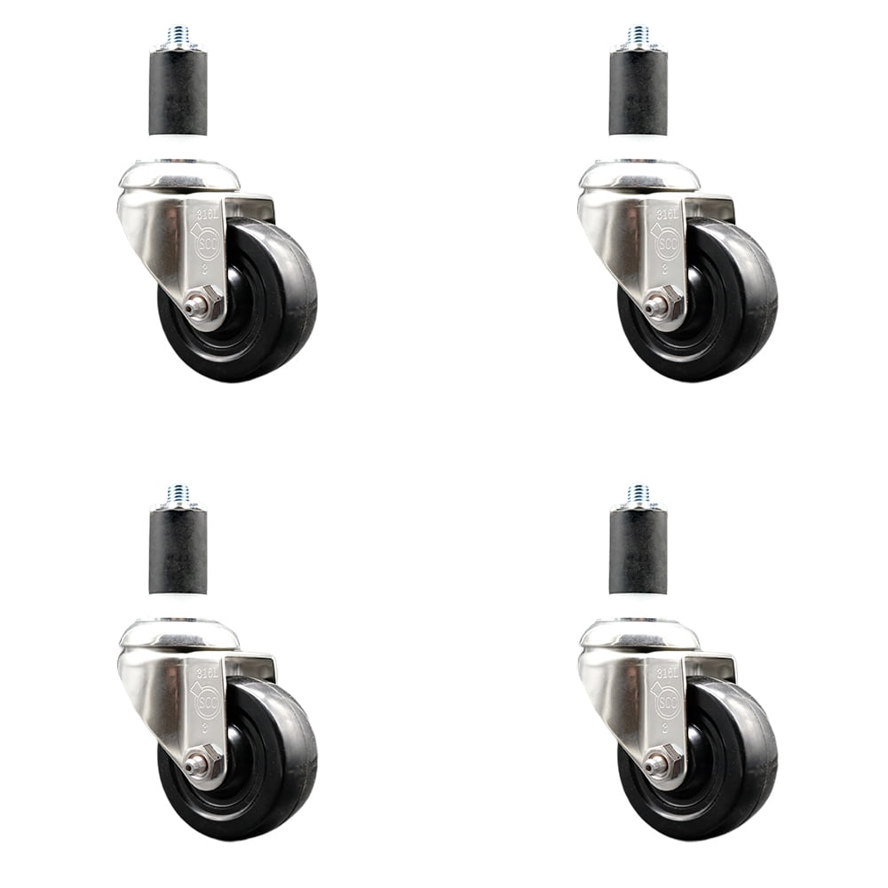 3.5 Inch 316SS Soft Rubber Wheel Swivel 1-1/2 Inch Expanding Stem ...