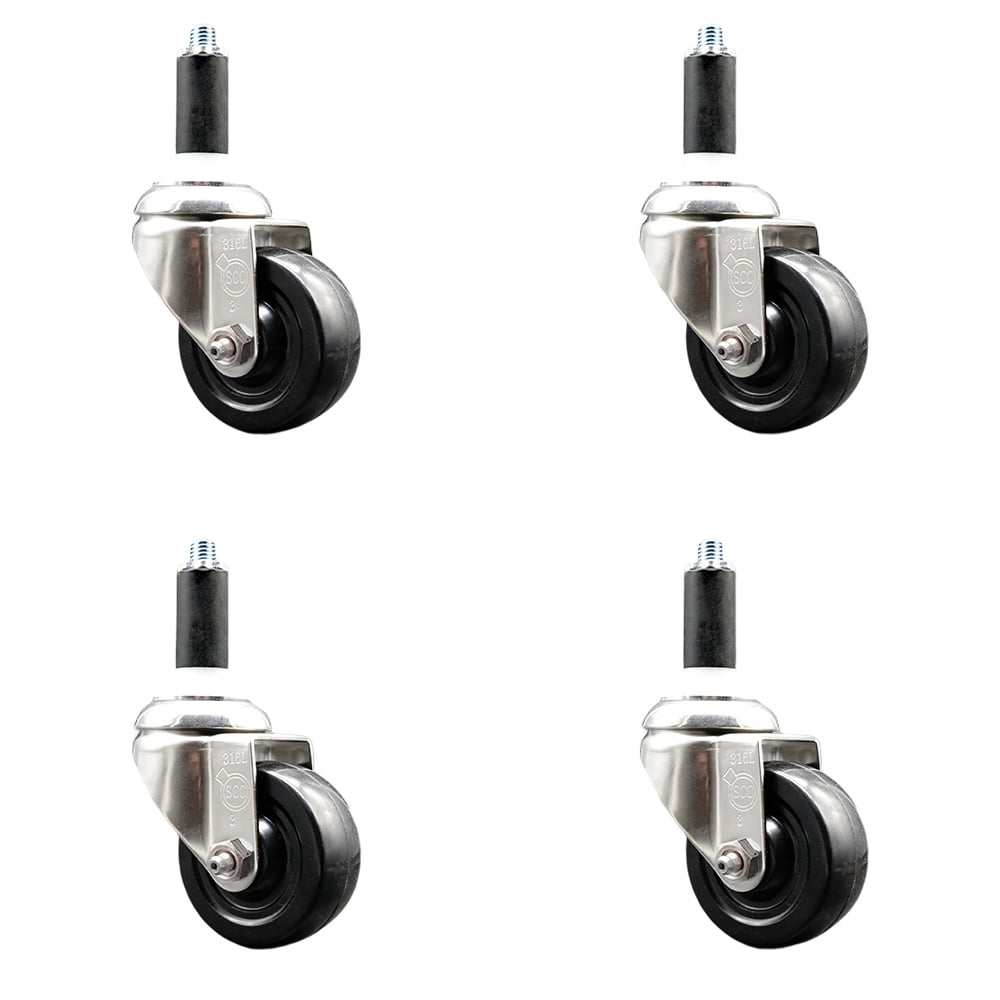 3.5 Inch 316SS Soft Rubber Wheel Swivel 1-1/8 Inch Expanding Stem ...
