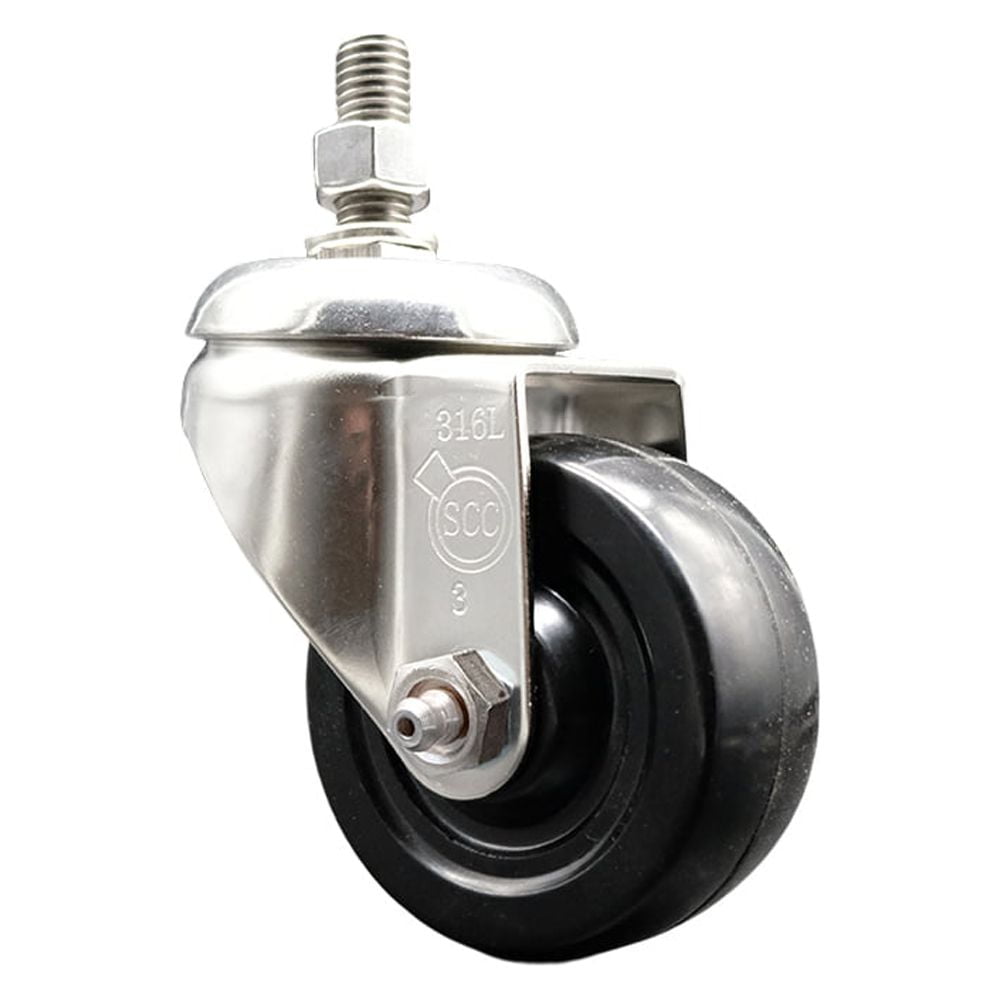 3.5 Inch 316SS Soft Rubber Wheel Swivel 3/8 Inch Threaded Stem Caster ...