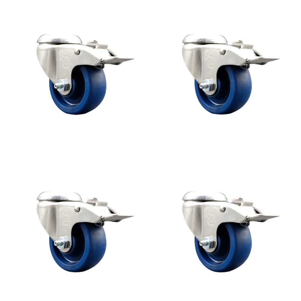 3.5 Inch 316SS Solid Polyurethane Swivel Bolt Hole Caster Set with Lock ...