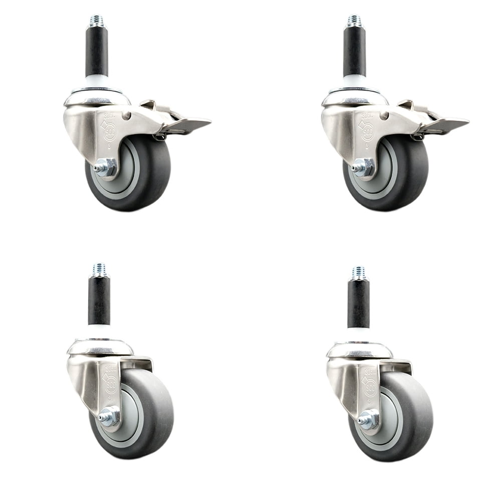 3.5 Inch 316SS Thermoplastic Rubber 7/8 Inch Stem Caster Set 2 Lock ...