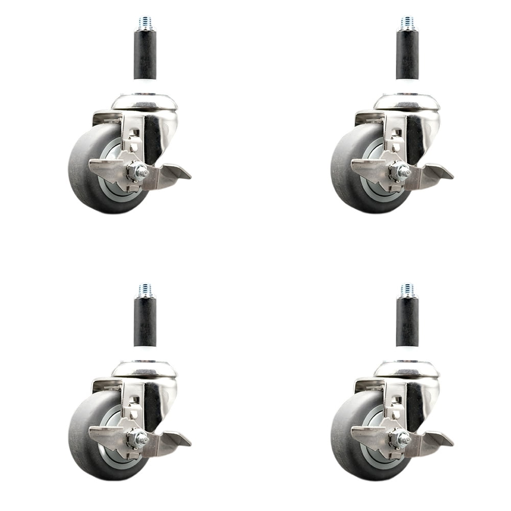 3.5 Inch 316SS Thermoplastic Rubber Swivel 3/4 Inch Stem Caster Set ...