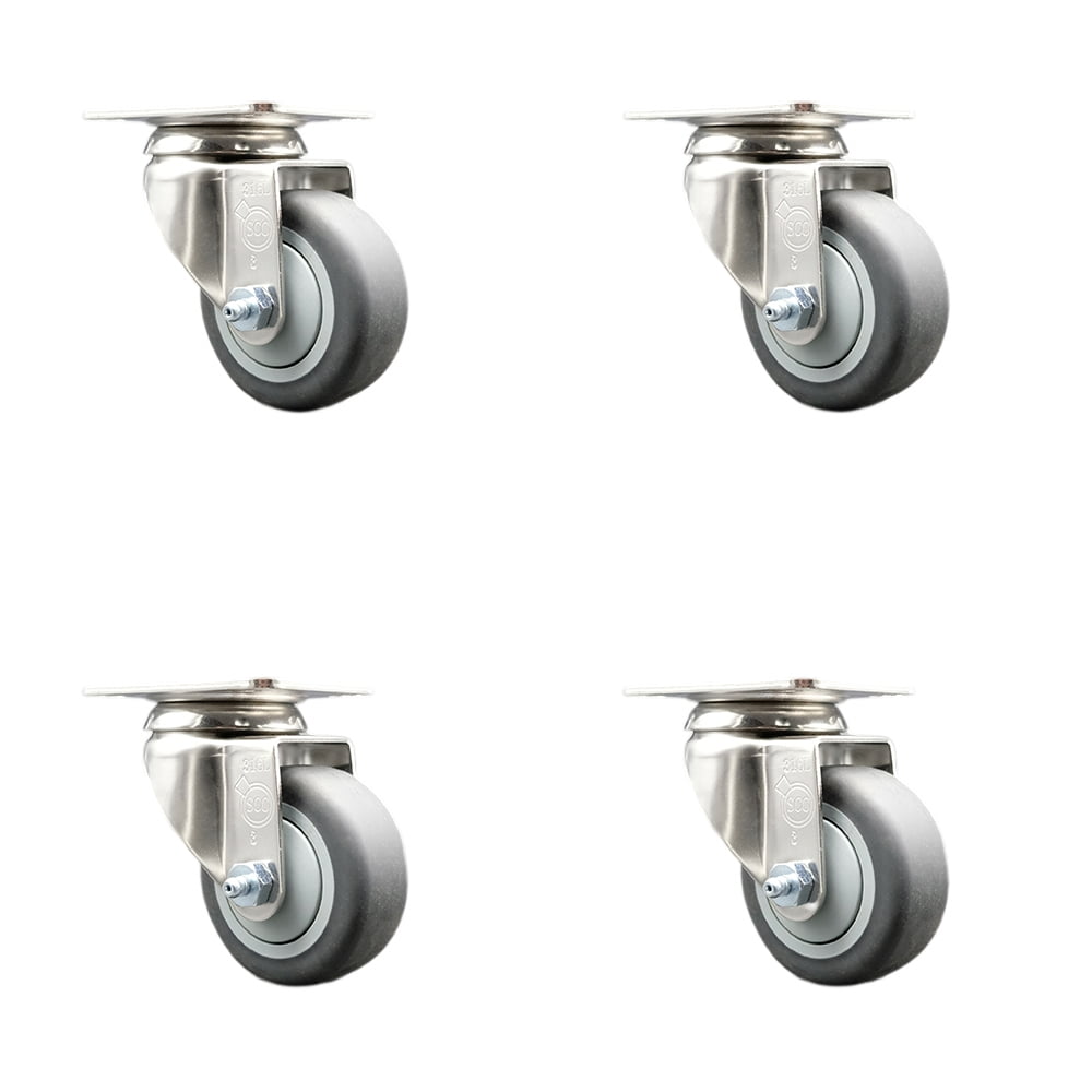 3.5 Inch 316SS Thermoplastic Rubber Wheel Swivel Top Plate Caster Set ...