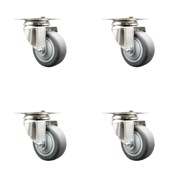 3.5 Inch 316SS Thermoplastic Rubber Wheel Swivel Top Plate Caster Set ...