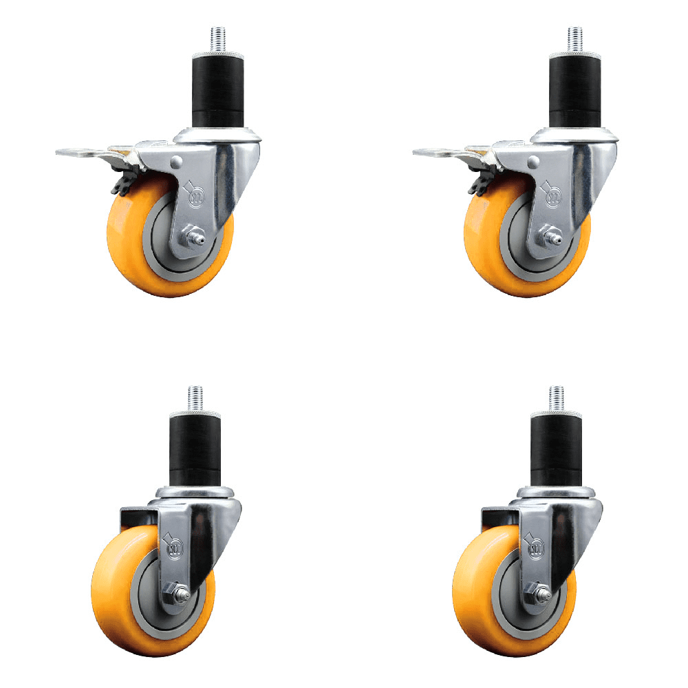 3.5 Inch 316SS Yellow Polyurethane Swivel 1-3/4 Inch Stem Caster Set 2 Lck Brake - Walmart.com