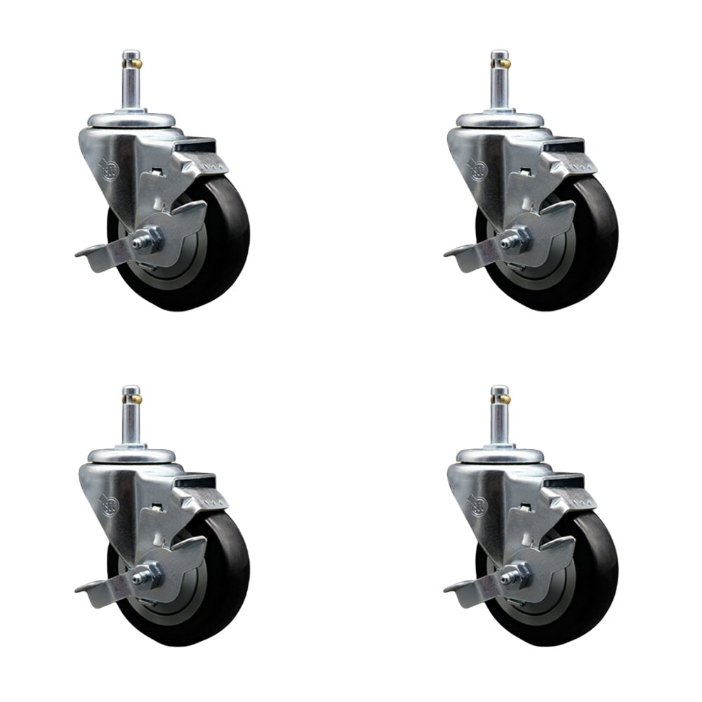 3.5 Inch Black Poly Swivel 7/16 Inch Grip Ring Stem Caster Set with ...