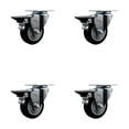 3.5 Inch Black Poly Wheel Swivel Top Plate Caster Set Posi Brake ...
