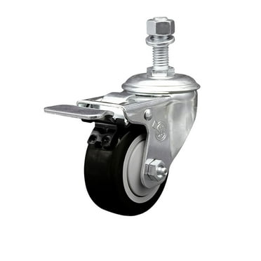 5 Inch Gray Polyurethane 3/8 Inch Threaded Stem Caster Set with Brake ...
