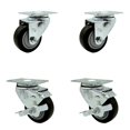 3.5 Inch Black Polyurethane Wheel Swivel Top Plate Caster Set with 2 ...