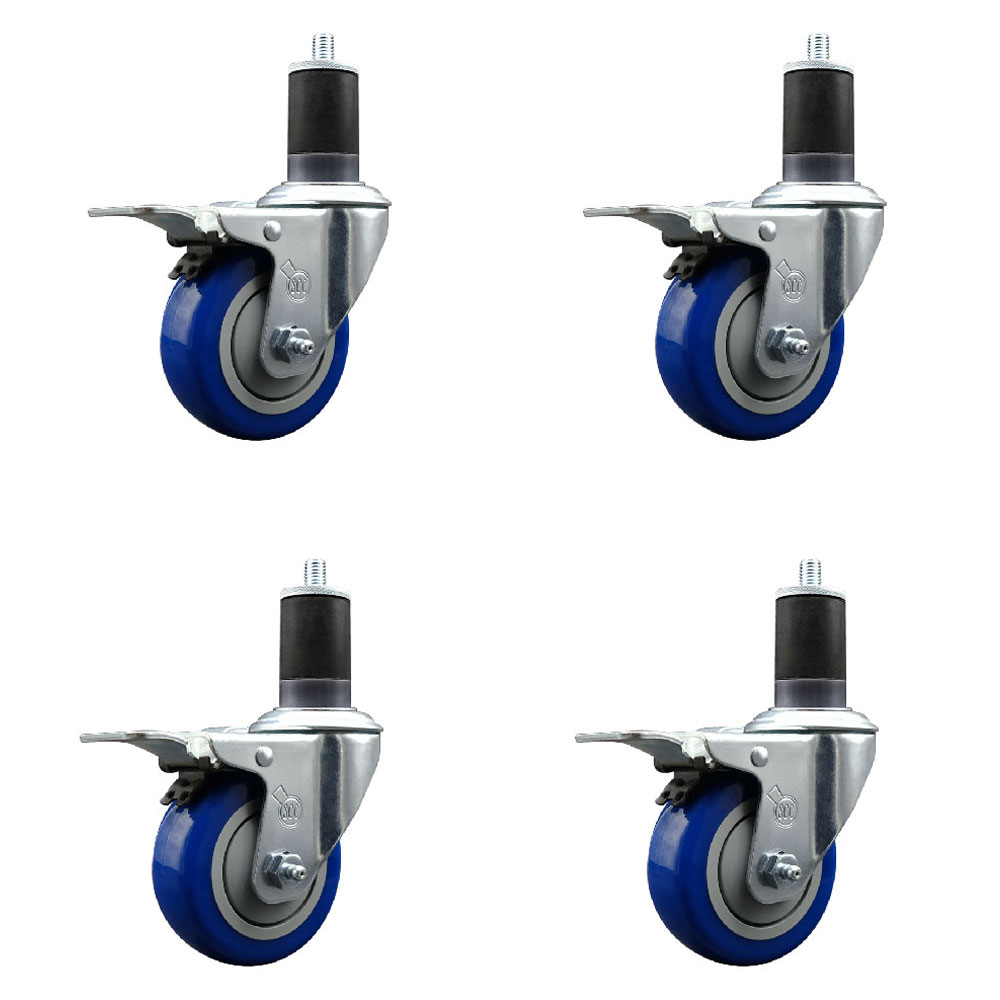 3.5 Inch Blue Poly Swivel 1-5/8 Inch Expanding Stem Caster Set Total Lock Brake - Walmart.com