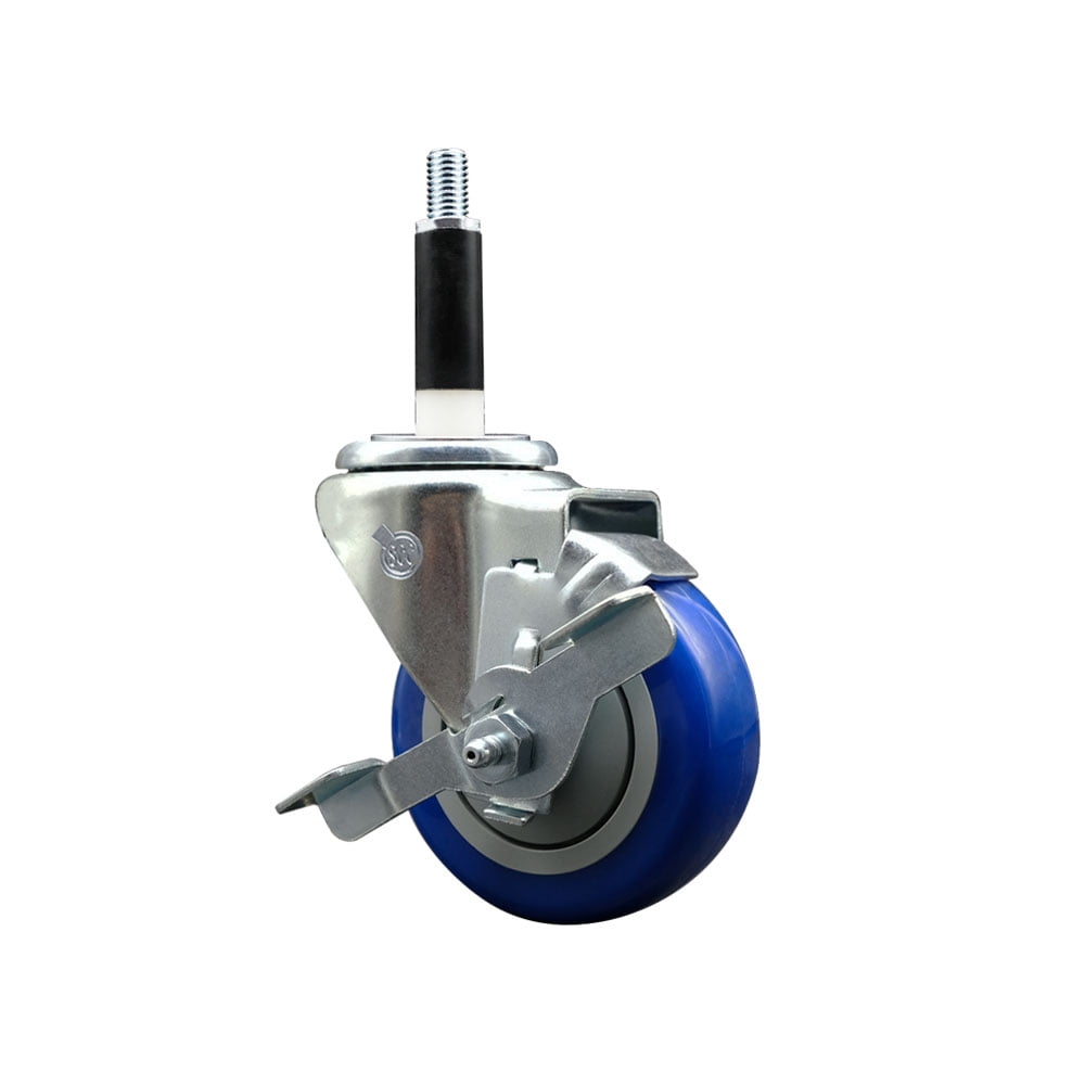 3.5 Inch Blue Poly Swivel 7/8 Inch Expanding Stem Caster with Brake SCC ...