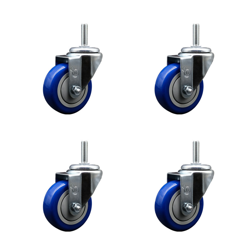 3.5 Inch Blue Poly Wheel Swivel 3/4 Inch Threaded Stem Caster Set Service Caster - Walmart.com