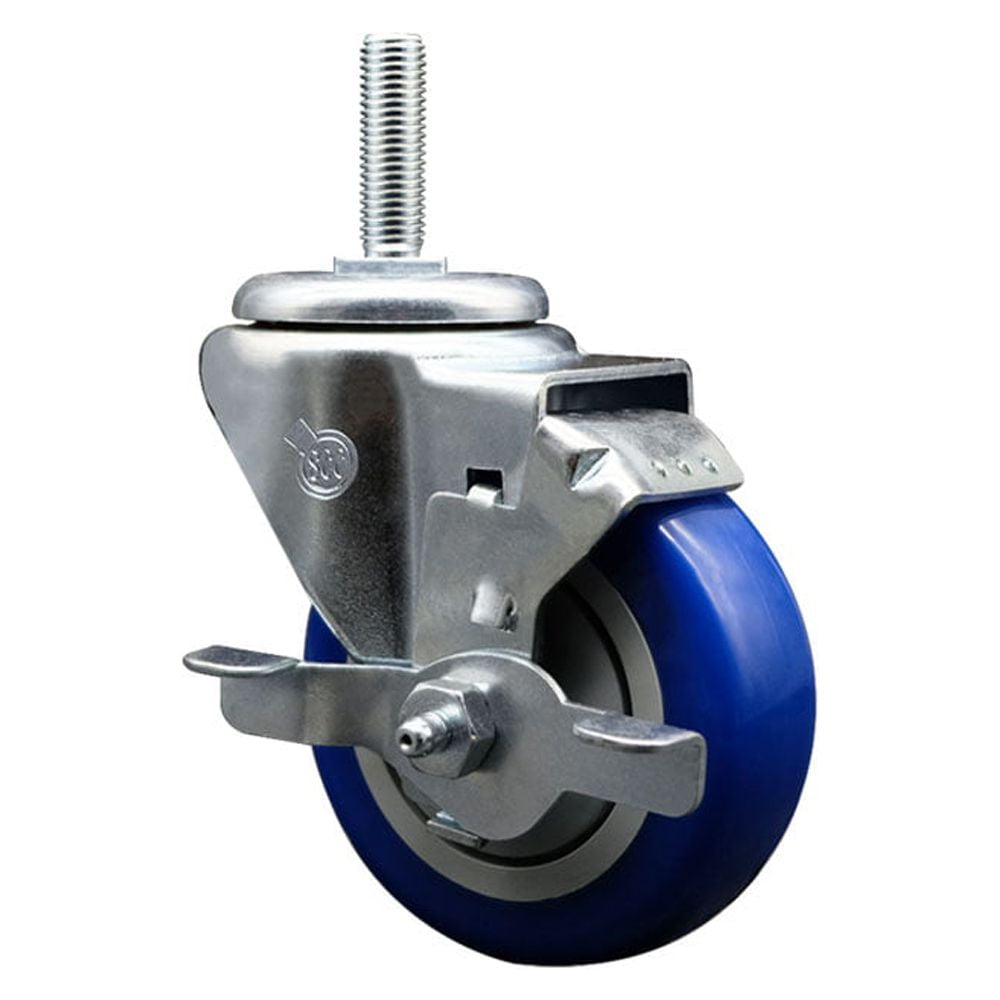3.5 Inch Blue Poly Wheel Swivel 3/4 Inch Threaded Stem Caster with ...