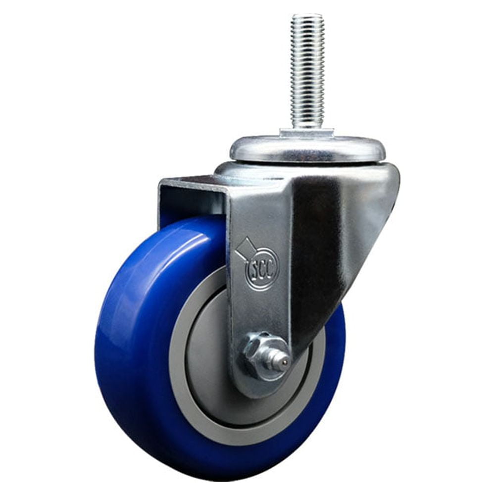 3.5 Inch Blue Poly Wheel Swivel 5/8 Inch Threaded Stem Caster Service ...