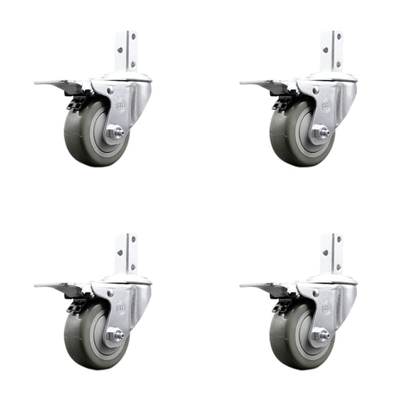 3.5 Inch Gray Poly Swivel 3/4 Inch Square Stem Caster Set Total Lock ...