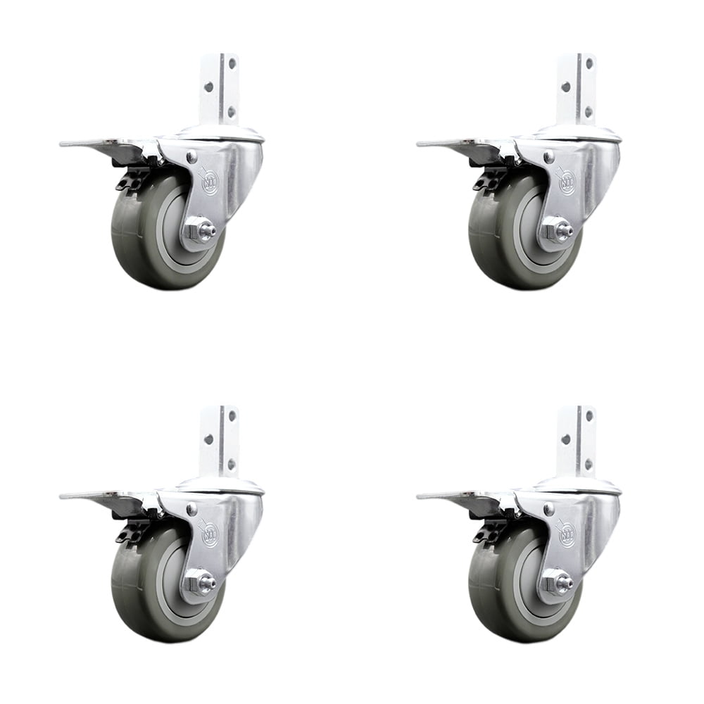 3.5 Inch Gray Poly Swivel 7/8 Inch Square Stem Caster Set Total Lock ...