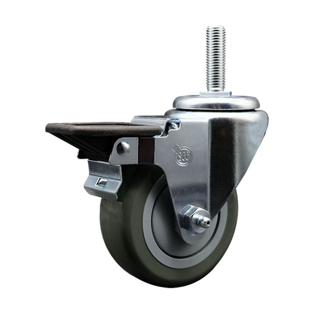 3.5 Inch Gray Poly Wheel Swivel 3/4 Inch Threaded Stem Caster with ...