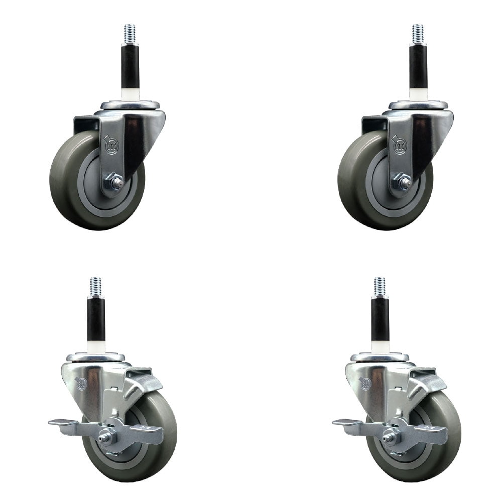 3.5 Inch Gray Poly Wheel Swivel 7/8 Inch Expanding Stem Caster Set 2 ...