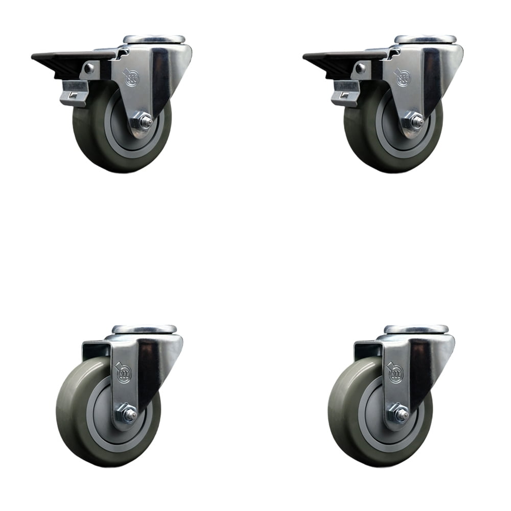 3.5 Inch Gray Poly Wheel Swivel Bolt Hole Caster Set with 2 Posi Lock ...