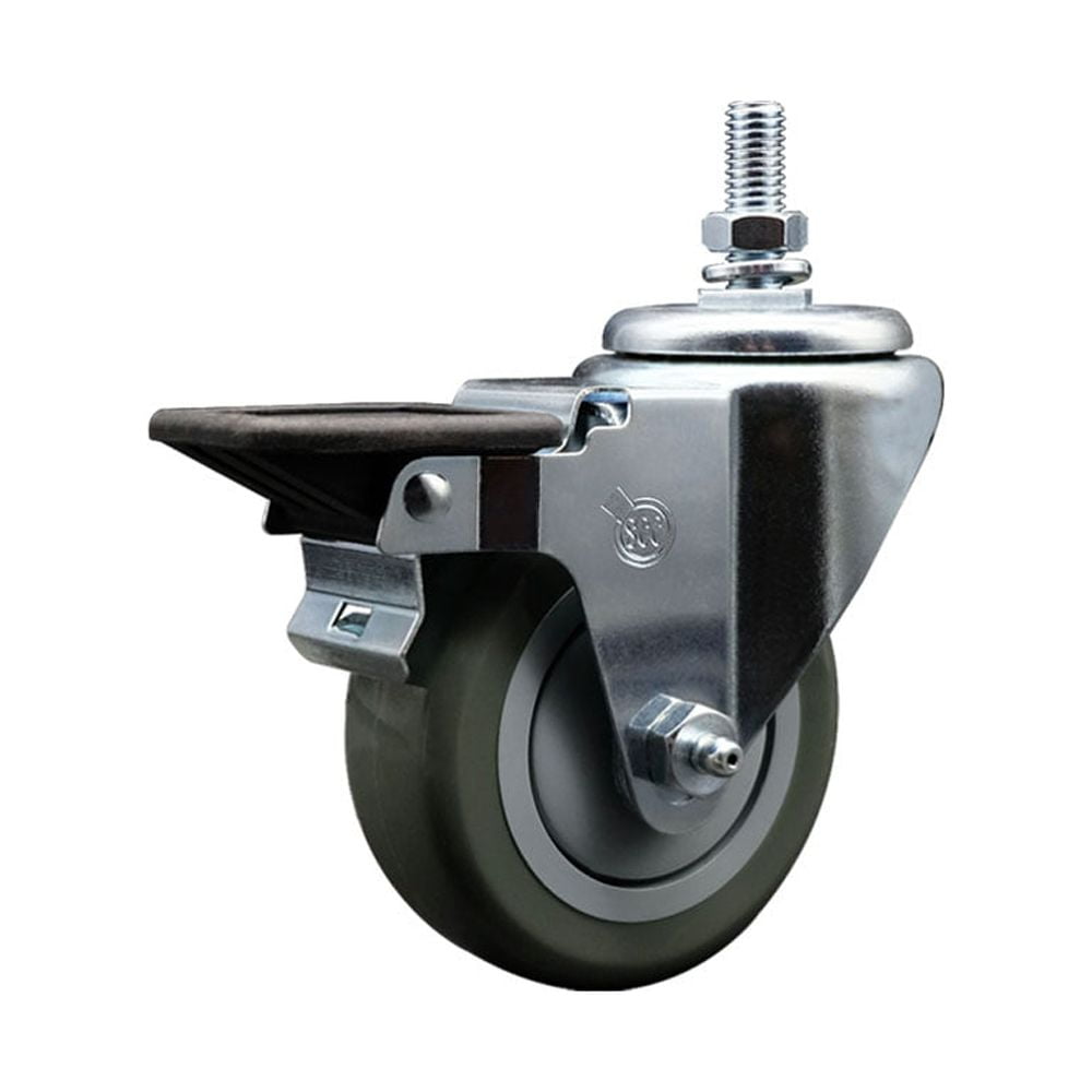 3.5 Inch Gray Polyurethane 10MM Threaded Stem Caster with Brake ...