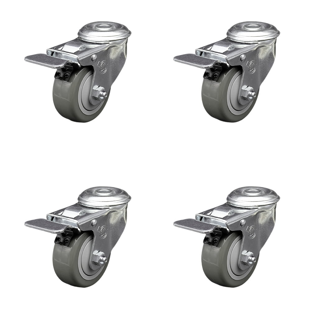 3.5 Inch Gray Polyurethane Swivel Bolt Hole Caster Set with Total Lock ...
