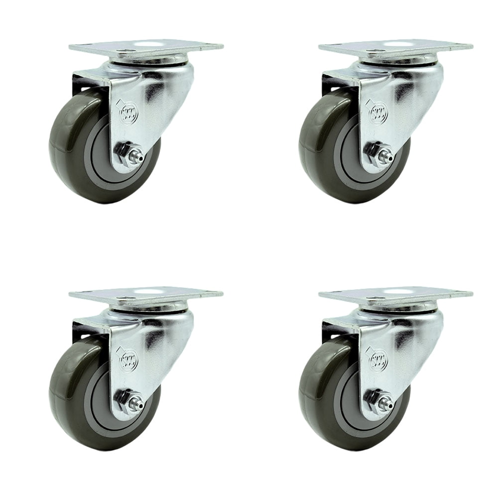 3.5 Inch Gray Polyurethane Wheel Swivel Top Plate Caster Set Service ...