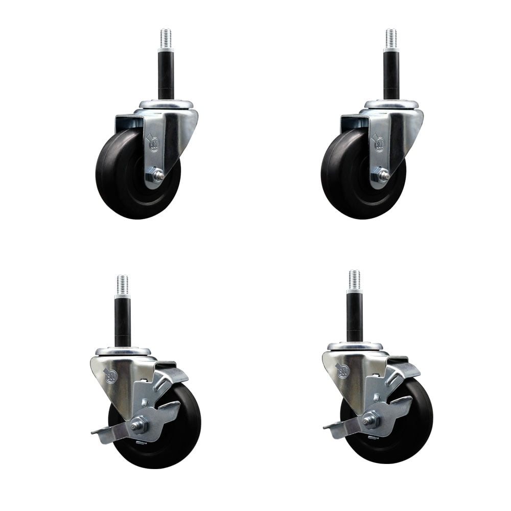 3.5 Inch Hard Rubber Wheel Swivel 3/4 Inch Expand Stem Caster Set 2 ...