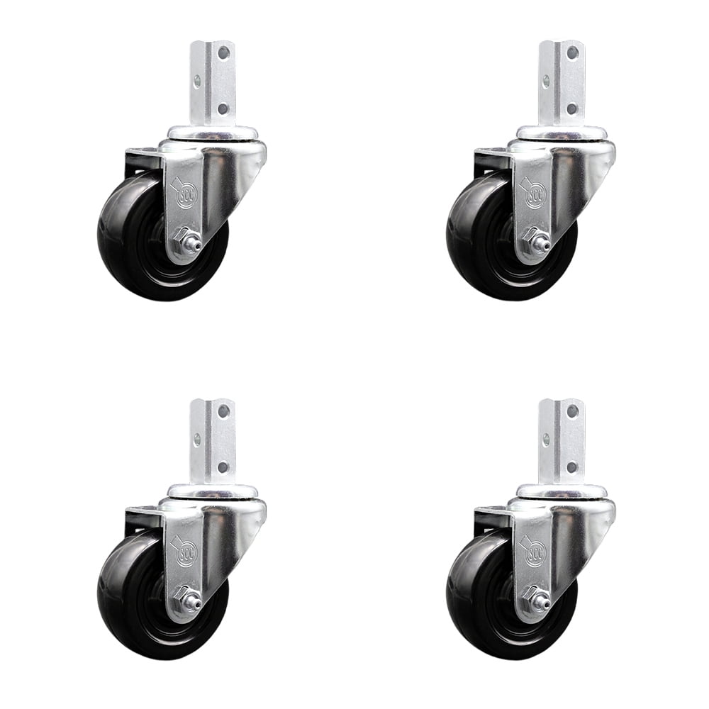 3.5 Inch Hard Rubber Wheel Swivel 7/8 Inch Square Stem Caster Set ...