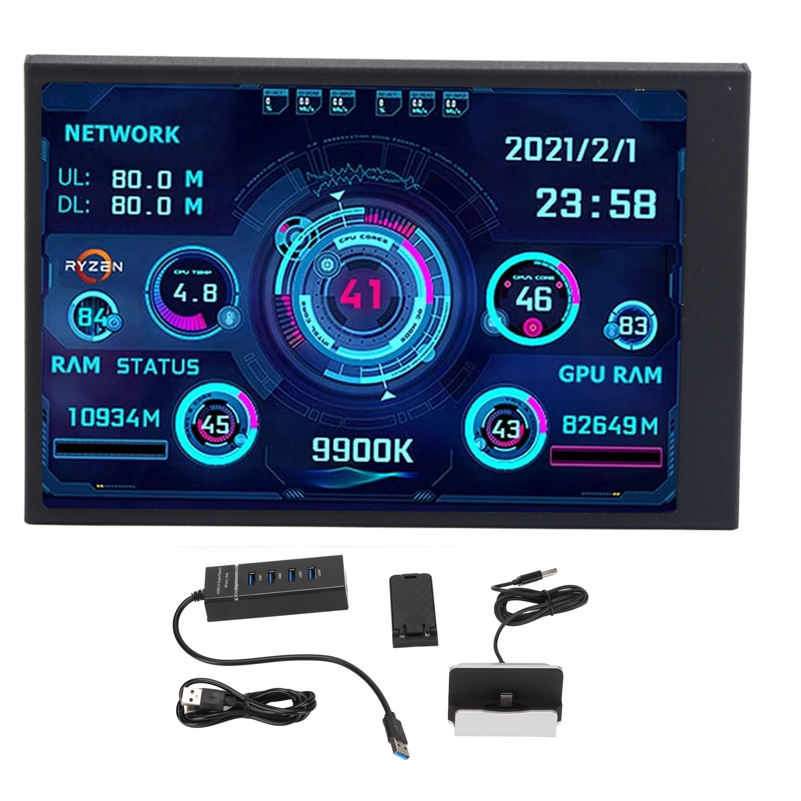 3.5 Inch IPS USB Mini Screen CPU RAM HDD Data Temperature Display 360 ...