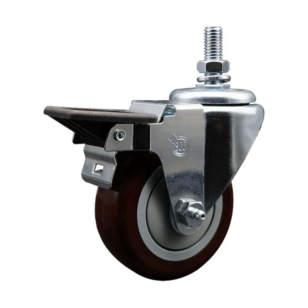 3.5 Inch Maroon Polyurethane 10MM Threaded Stem Caster with Brake ...