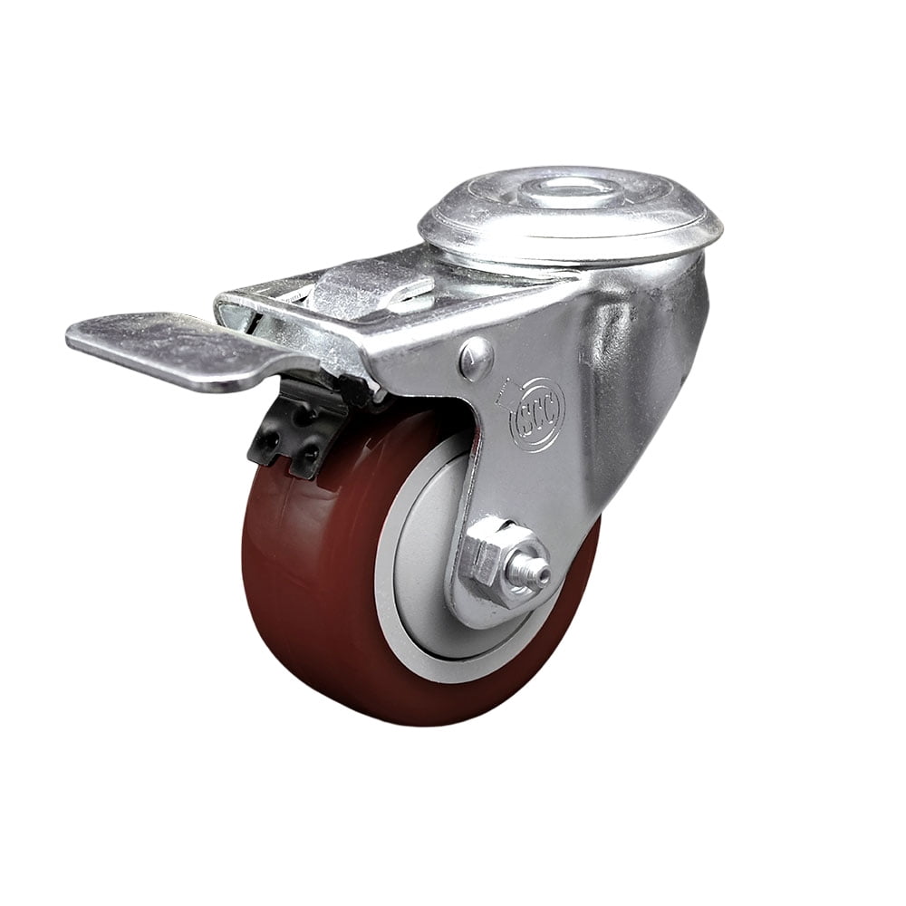 3.5 Inch Maroon Polyurethane Wheel Bolt Hole Caster with Total Lock ...